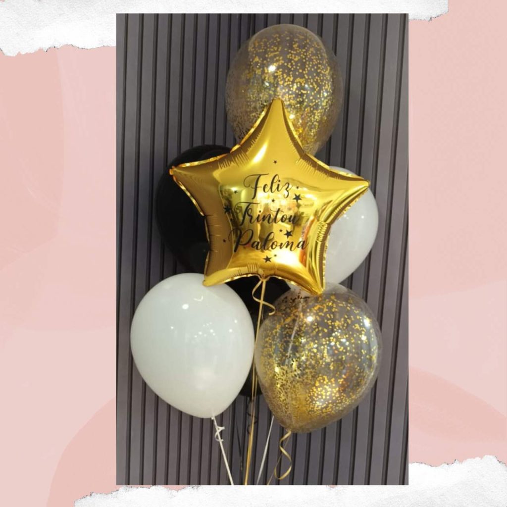 ARRANJO DE BALÕES PERSONALIZADO 7 UNID C/GÁS HÉLIO | DÊcor Balões