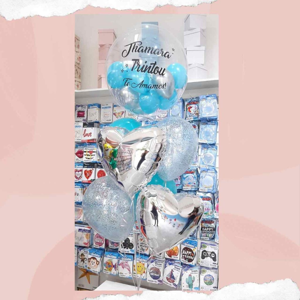 ARRANJO DE BALÕES C/ BUBBLE PERSONALIZADO | DÊcor Balões